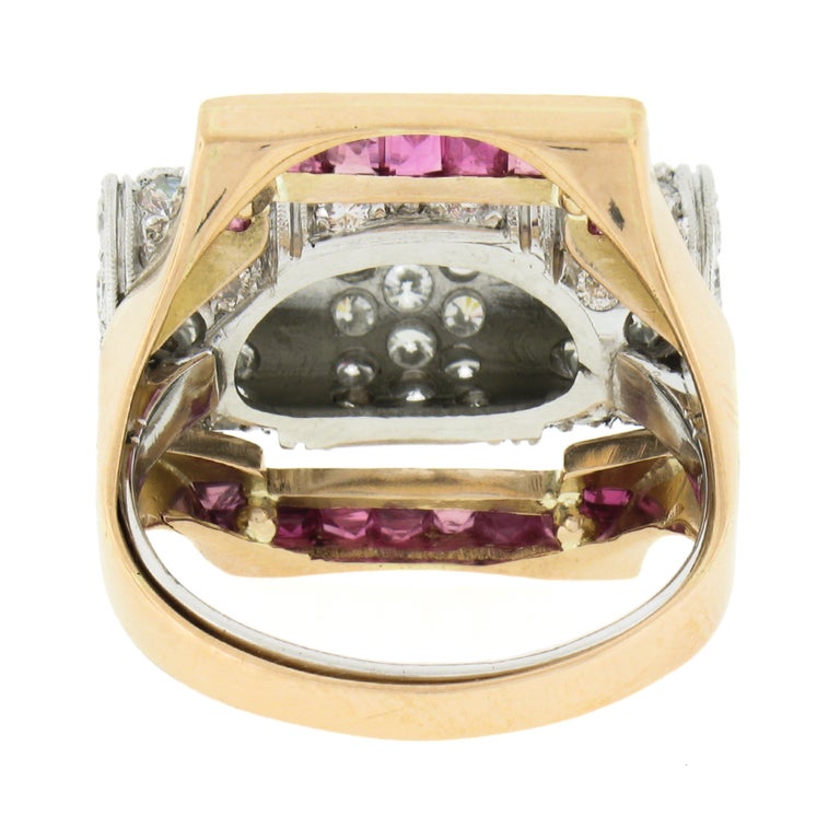 Unique Vintage Retro 14k Gold and Platinum 2.75ctw Diamond and Ruby Insert Ring Set For Sale at ...