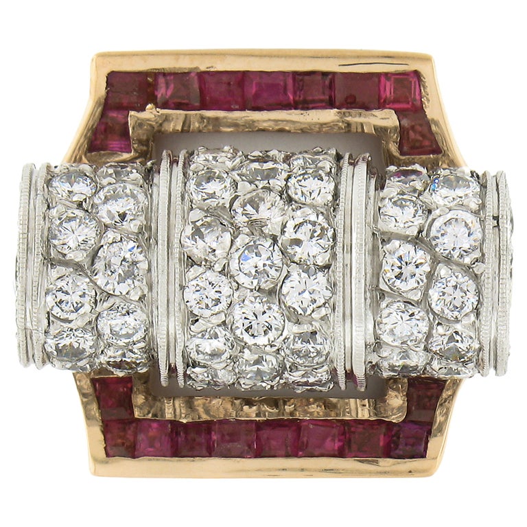Unique Vintage Retro 14k Gold and Platinum 2.75ctw Diamond and Ruby ...