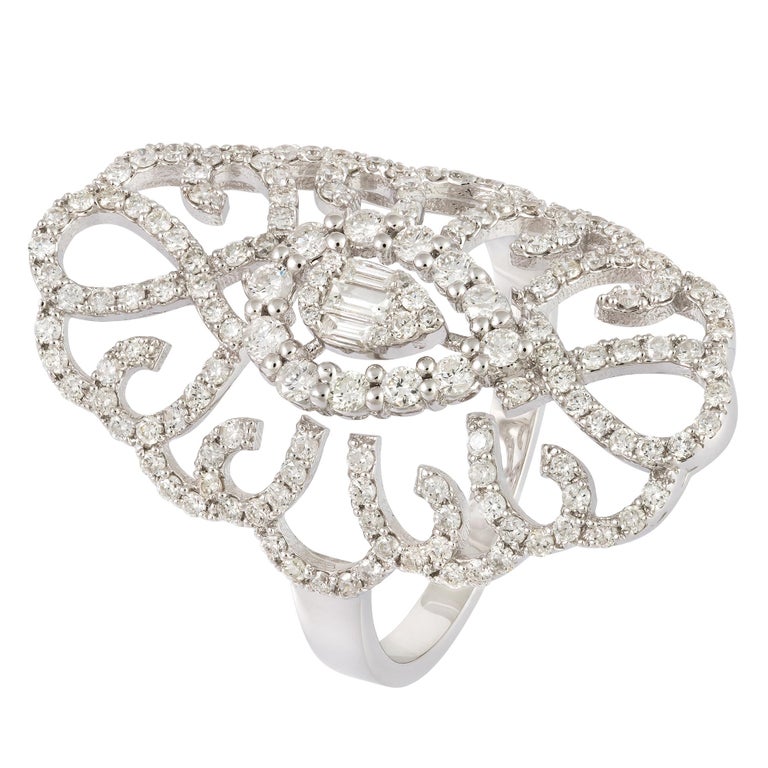 Customizable Unique White 18K Gold White Diamond Ring For Her For Sale ...