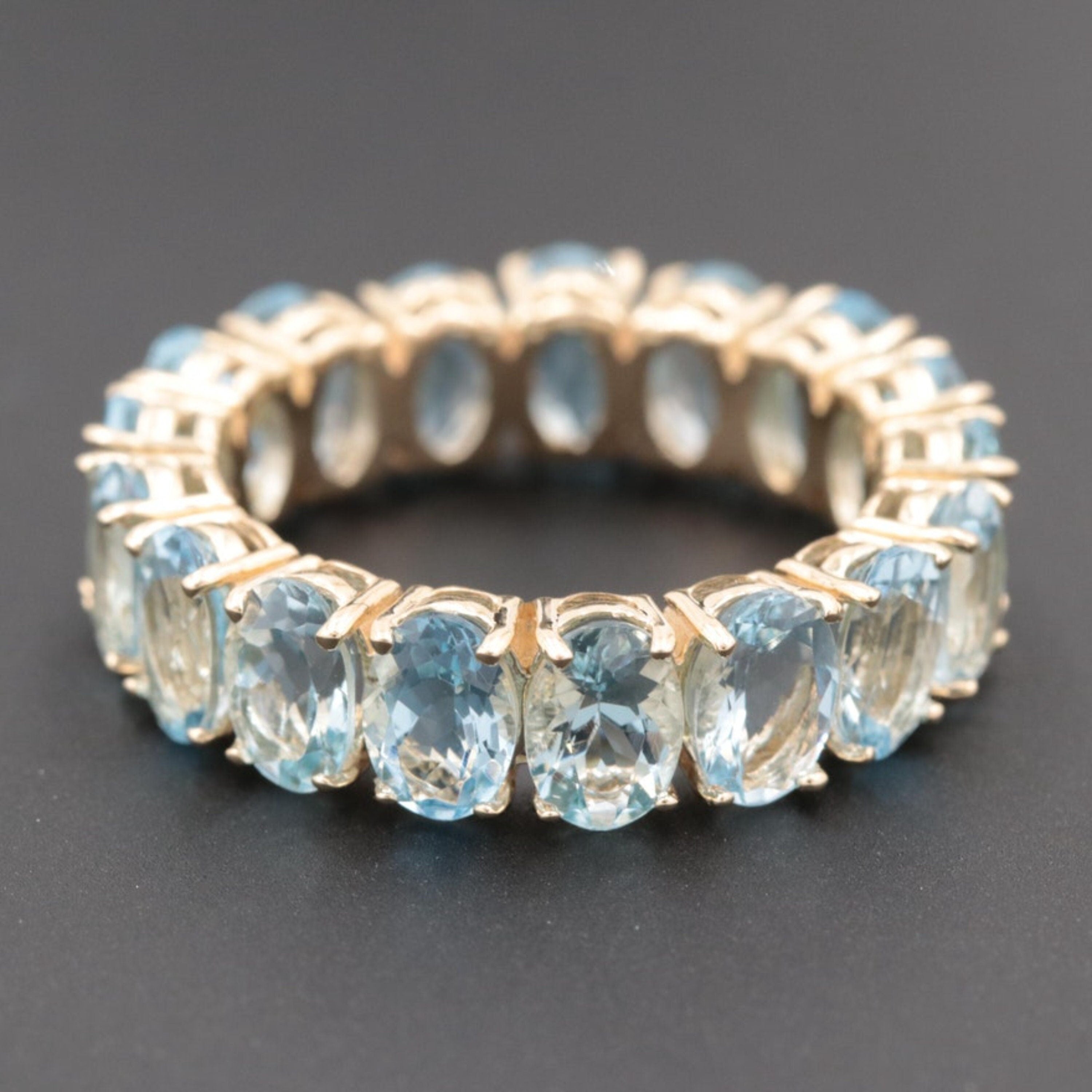 Customizable 18K White Gold Aquamarine Eternity Band Antique Bridal ...