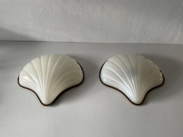 Unique White Plexiglass Shell Shaped Pair of Large Sconces, 1950s ...
