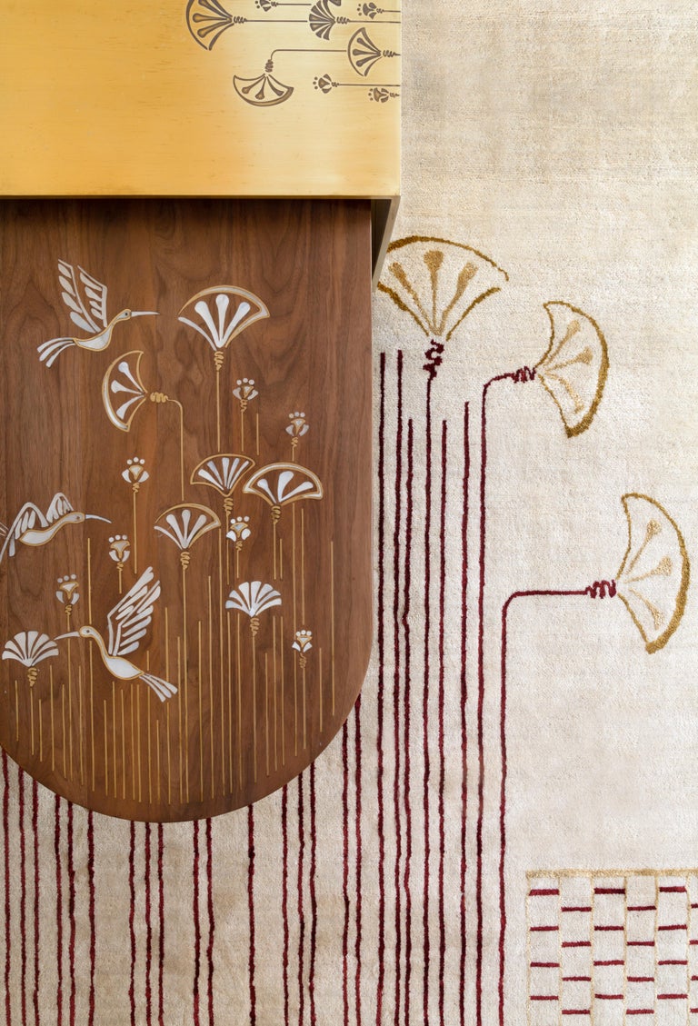 Unique Wool and Bamboo Silk Hand-Knotted Cut-Out Rug with Lotus Flower ...