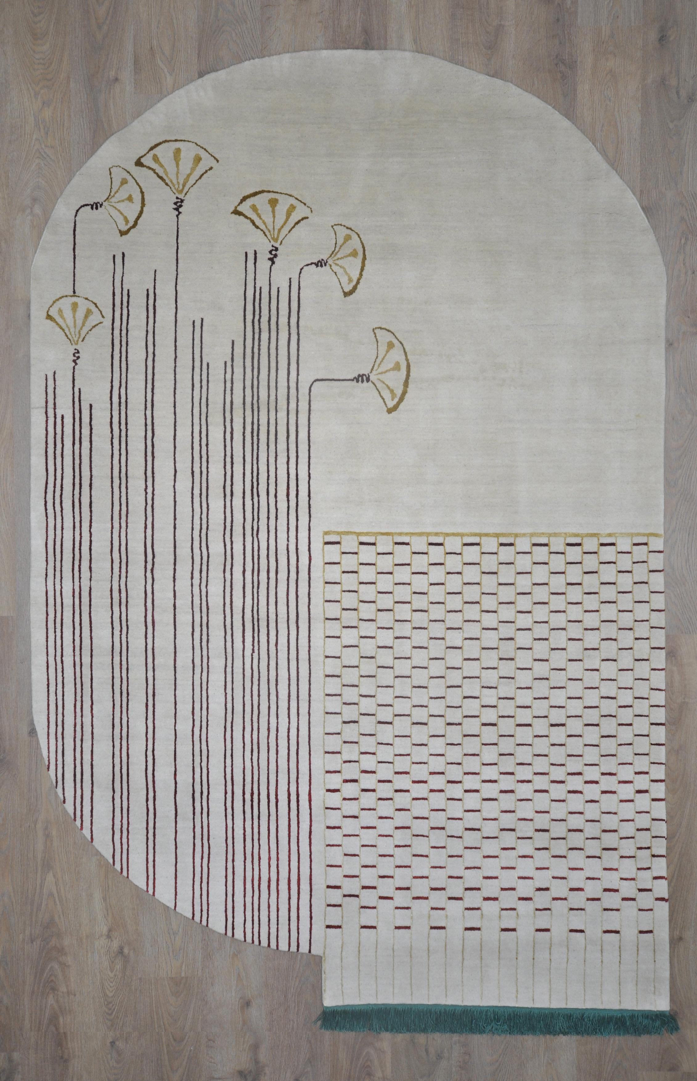 Unique Wool and Bamboo Silk Hand-Knotted Cut-Out Rug with Lotus Flower ...