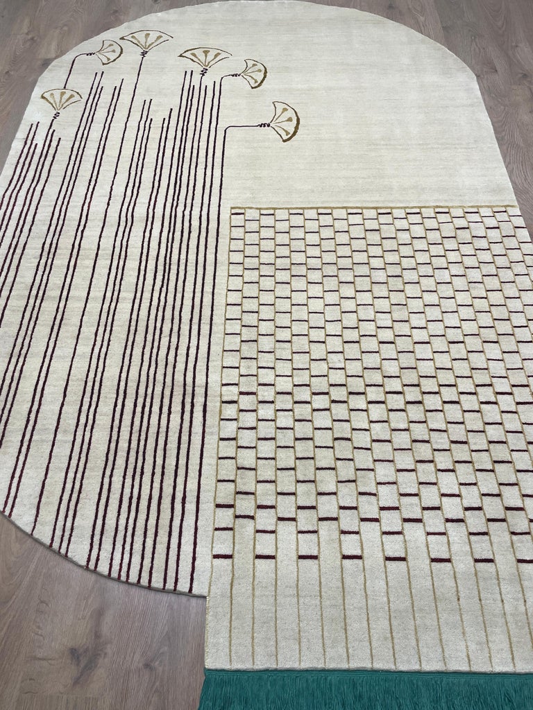 Unique Wool and Bamboo Silk Hand-Knotted Cut-Out Rug with Lotus Flower ...