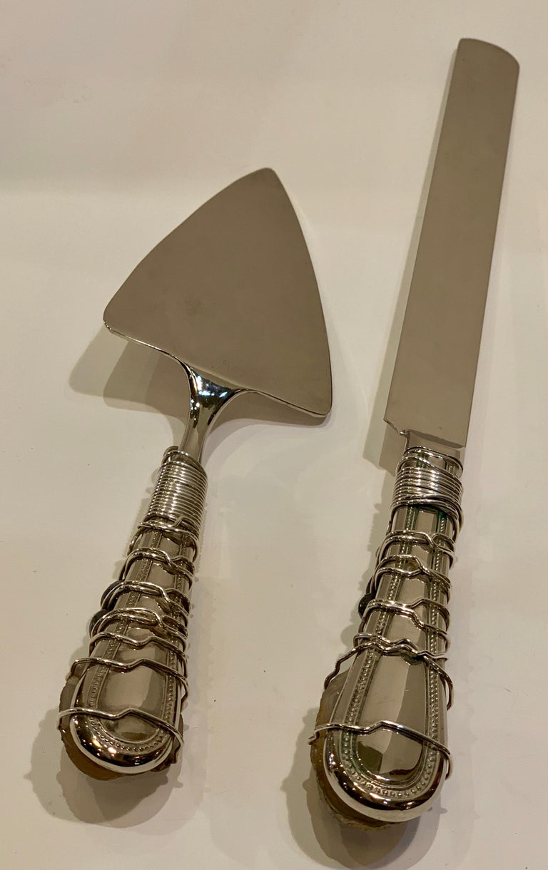 Uniquely Modern Handmade Artisan Silver and Stones Wedding Cake Server ...