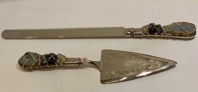 Uniquely Modern Handmade Artisan Silver and Stones Wedding Cake Server ...