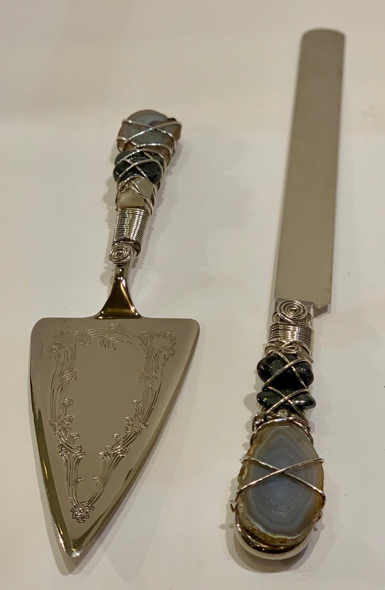 Uniquely Modern Handmade Artisan Silver and Stones Wedding Cake Server ...