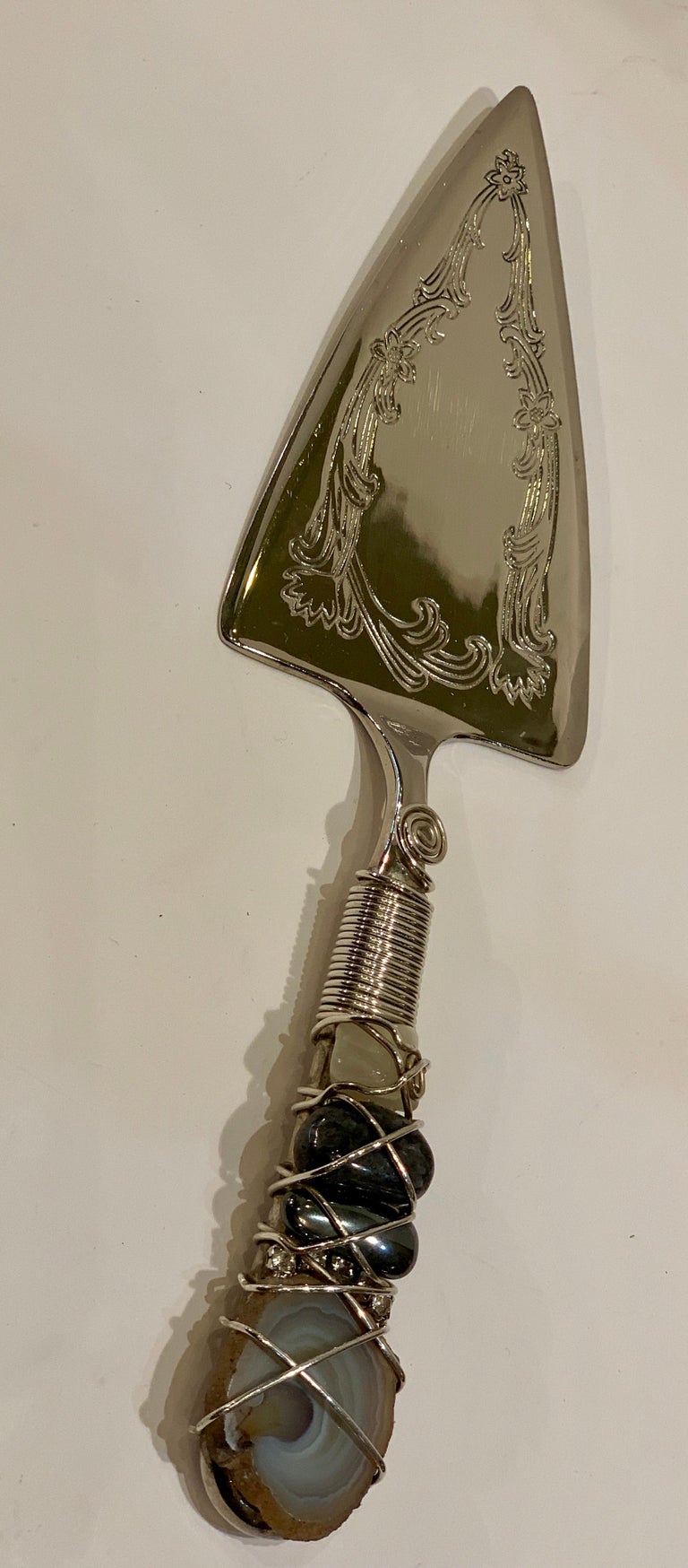 Uniquely Modern Handmade Artisan Silver and Stones Wedding Cake Server ...