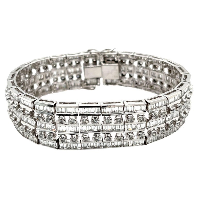Unisex 18k Solid White Gold Baguette and Round Cut Natural Diamond ...