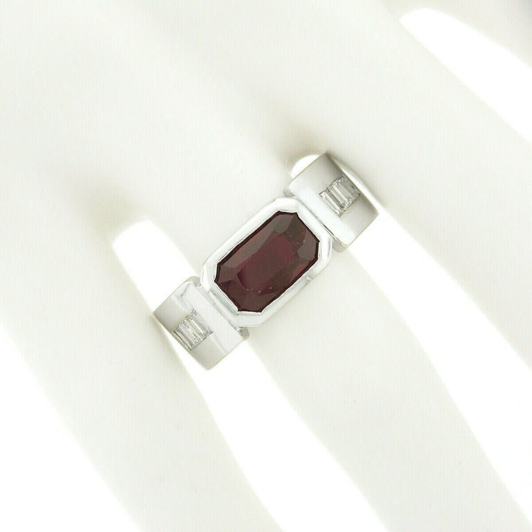 Unisex Vintage 14k Gold 2.75ct Rectangular GIA Burma Bezel Ruby and ...