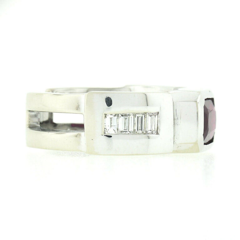 Unisex Vintage 14k Gold 2.75ct Rectangular GIA Burma Bezel Ruby and ...