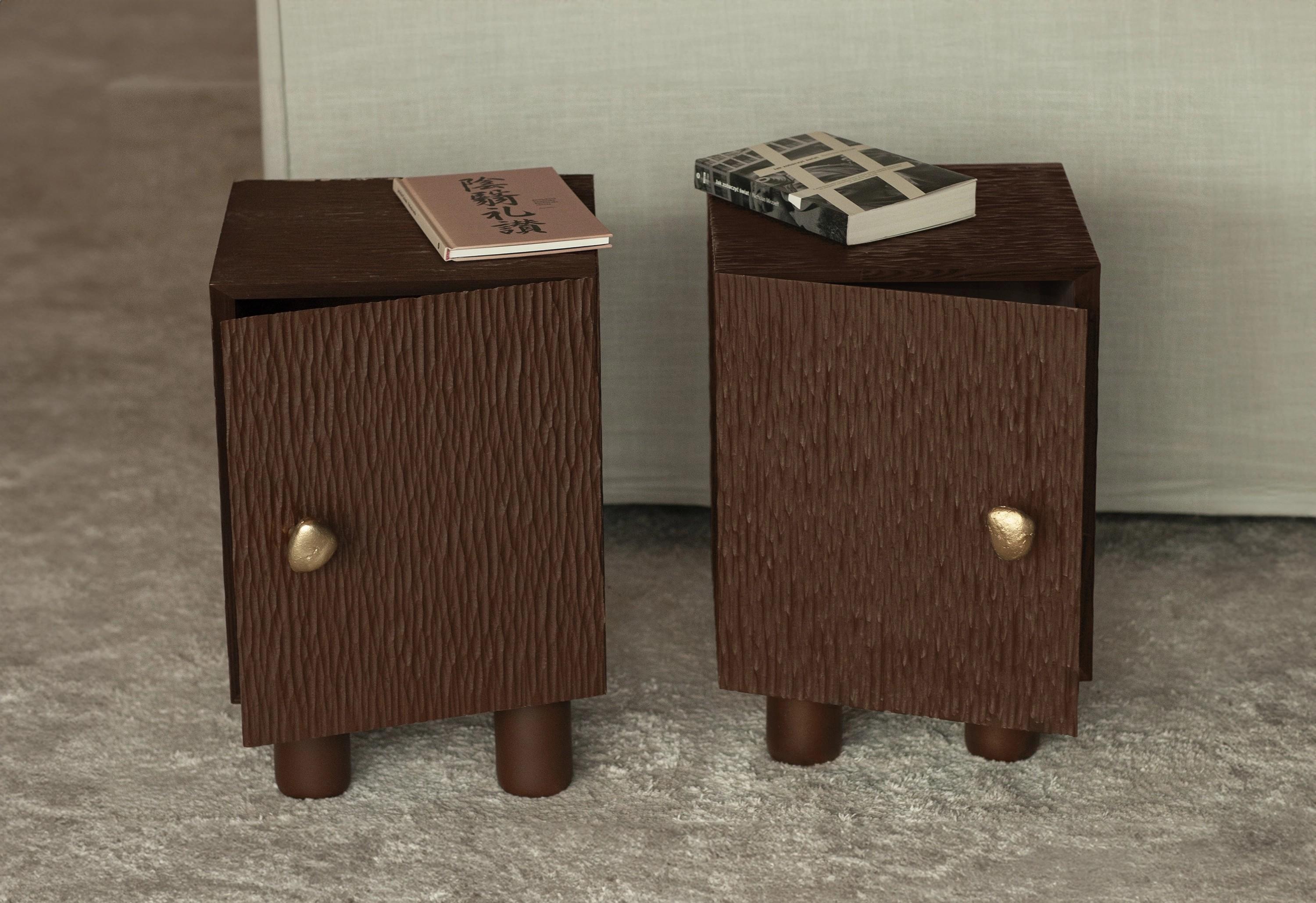 UNISM - Set of Bedside Cabinet - Brown Stained Ash For Sale at 1stDibs