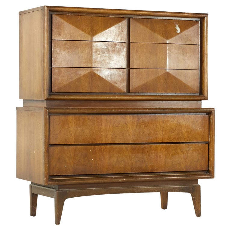 United Diamond Mid Century Walnut Highboy Chest Of Drawers For Sale at ...