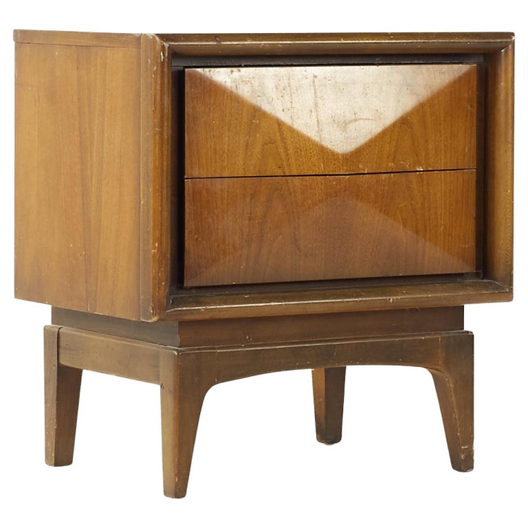 United Mid Century Diamond Walnut Nightstand For Sale at 1stDibs
