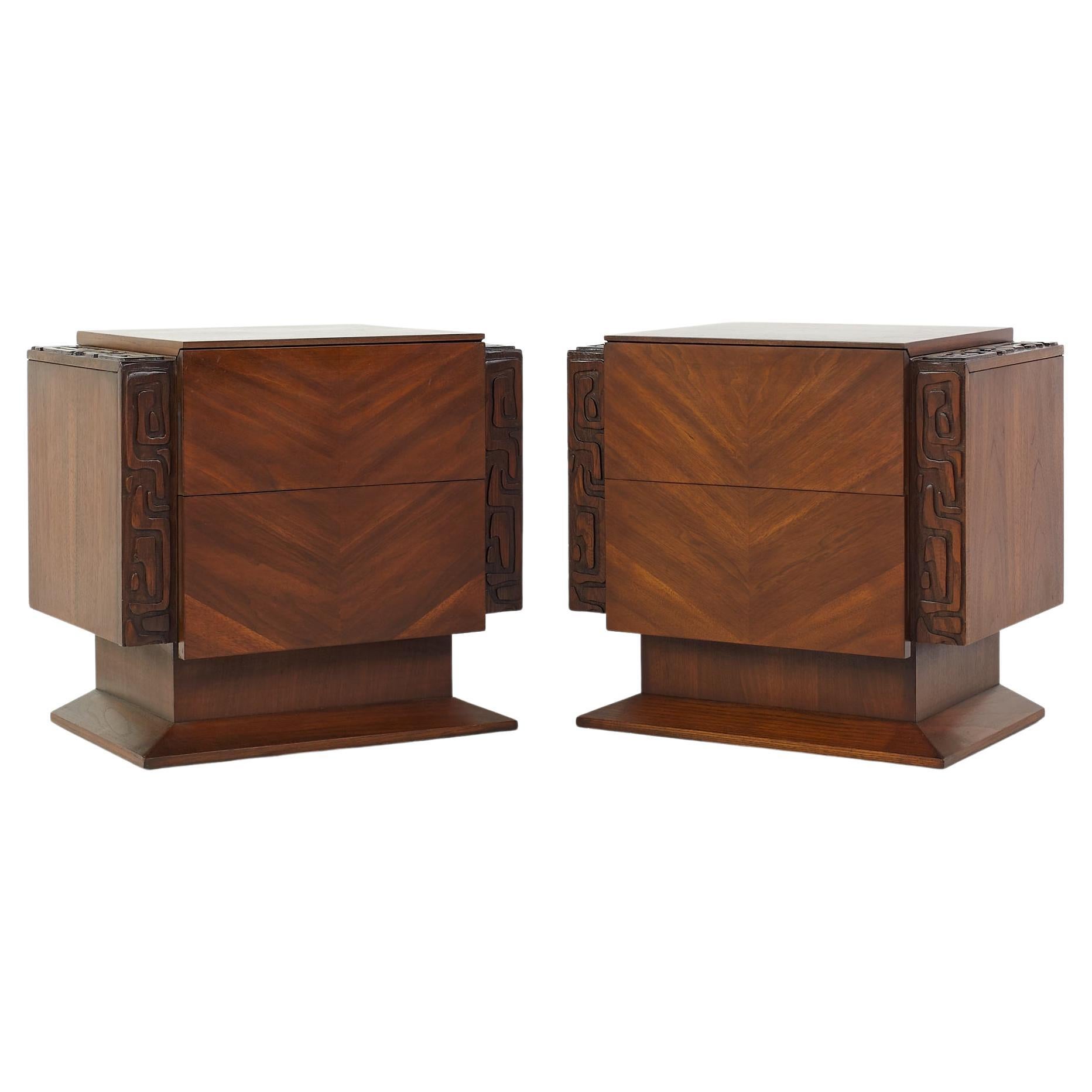 Basic Witz Mid Century Walnut Nightstands, Pair For Sale at 1stDibs