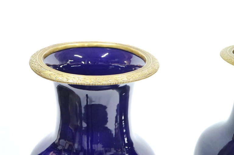 Monumental Hollywood Regency Sevres Style Vases in Cobalt Blue at 1stDibs