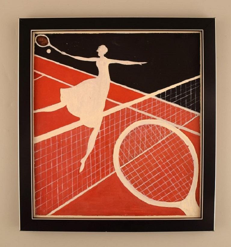 Unknown Artist, Oil on Board, Woman Playing Tennis, Mid 20th Century ...