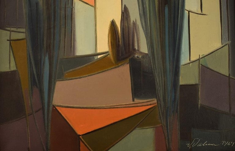 Unknown Artist, Oil on Canvas, Modern Composition with Buildings and ...