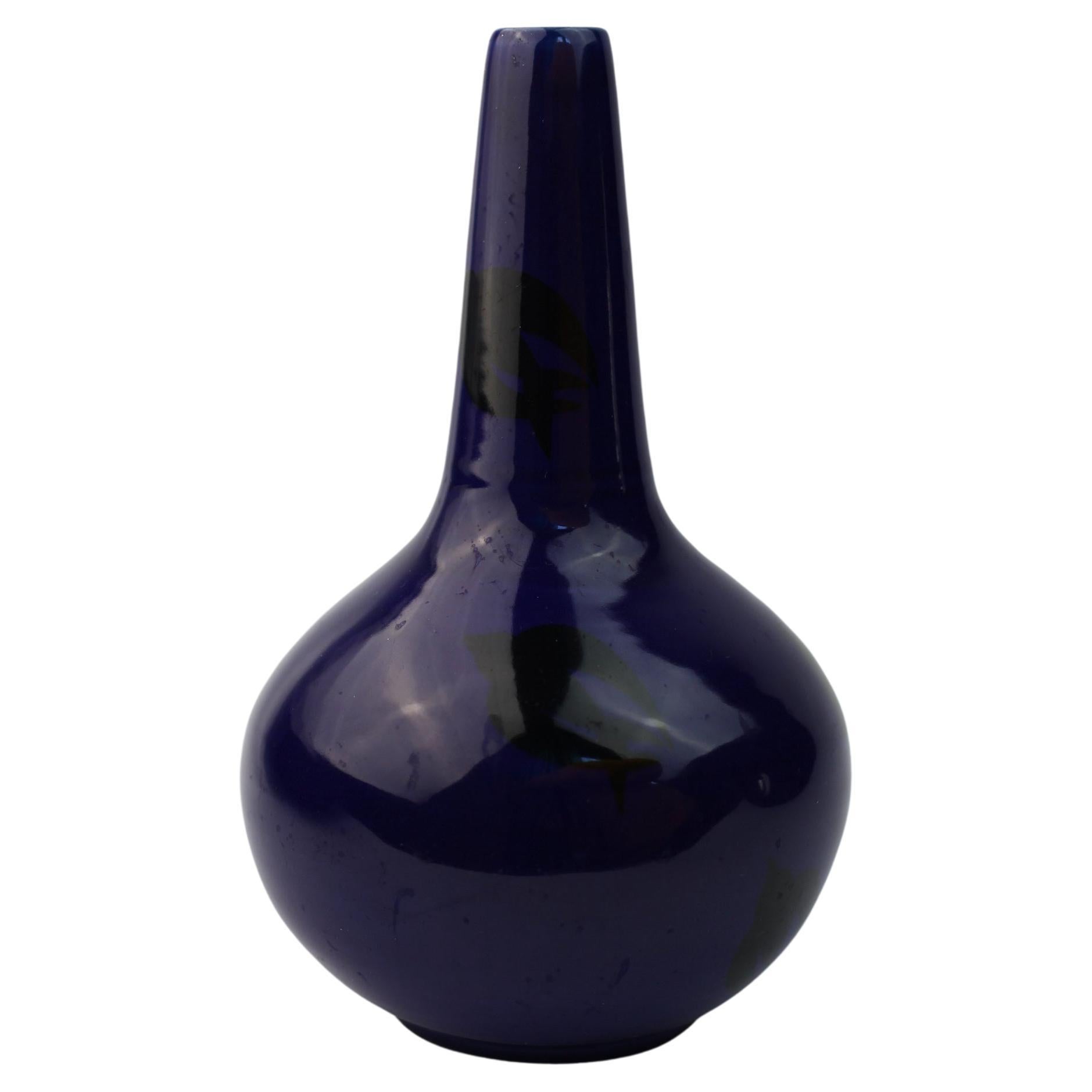 Unknown Deep Blue Midcentury Scandinavian Vase with 4 Birds on It For ...