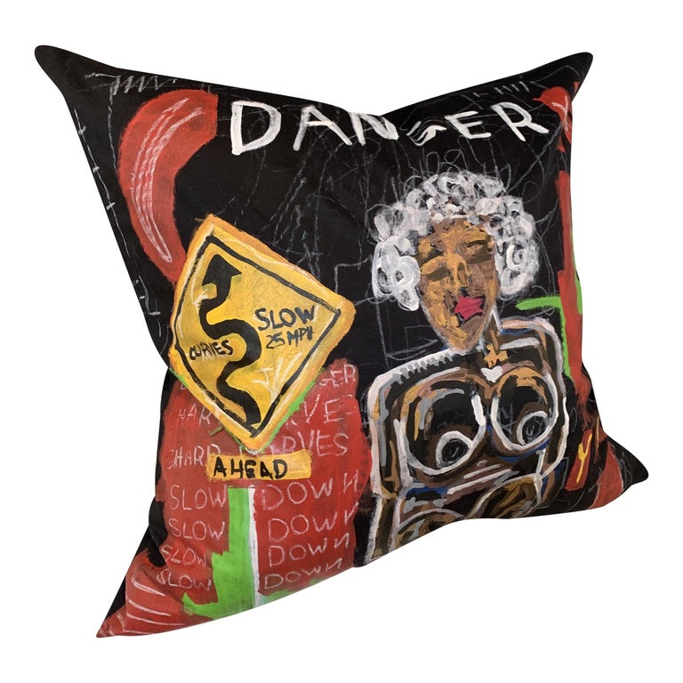 Unknown - Basquiat Inspired Handpainted Pillow Art For Sale at 1stDibs