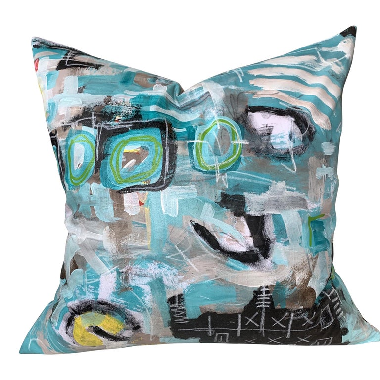 Unknown - Basquiat Style Handpainted Pillow For Sale at 1stDibs