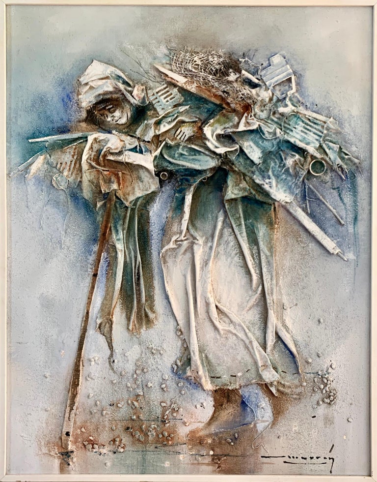 Unknown - "The Destitute Old Woman", mixed media on canvas For Sale at ...