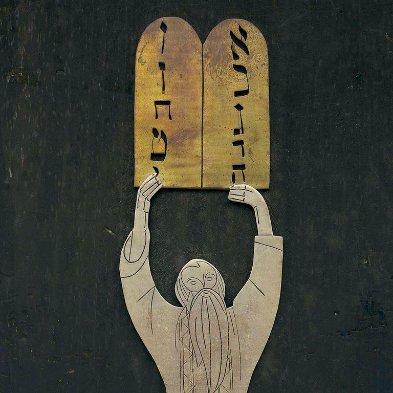 Unknown - Moses with the Tablets of Law, Hebrew Calligraphy, Mexican ...