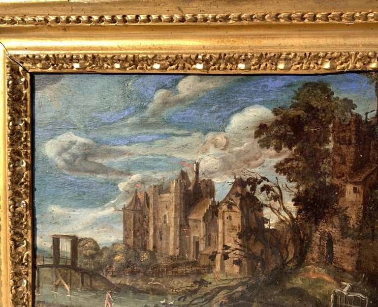 Unknown - 17th century Flemish landscape painting - Oil on copper Paul ...
