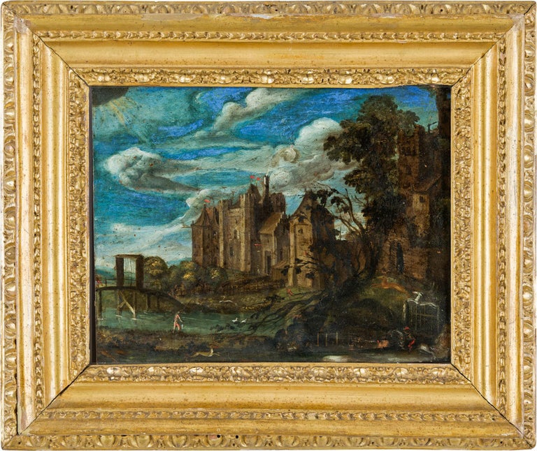 Unknown - 17th century Flemish landscape painting - Oil on copper Paul ...