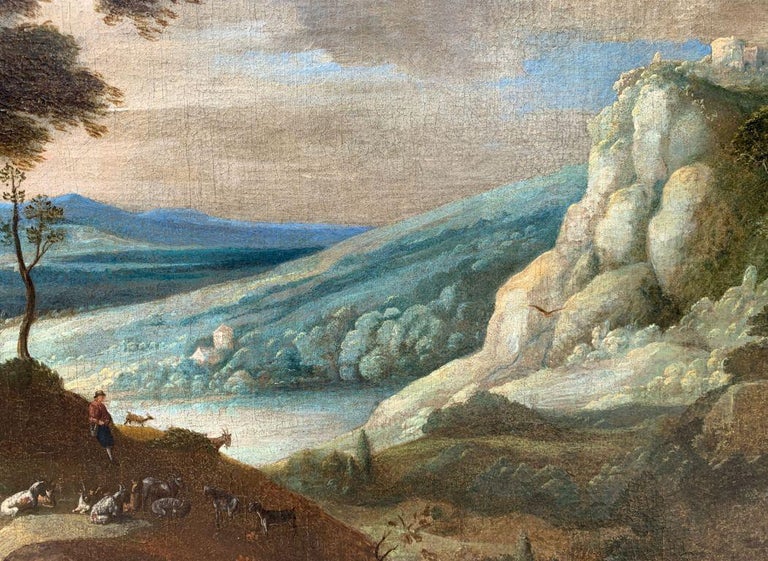 Unknown - 17th century Flemish landscape painting - River view - Oil on ...