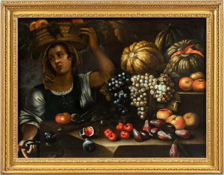 Unknown - 17th century Roman still life painting - Greengrocer figure ...