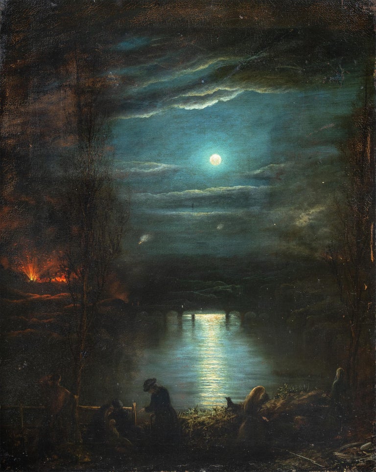 Unknown - 18th-19th European landscape painting - Moonlit view ...