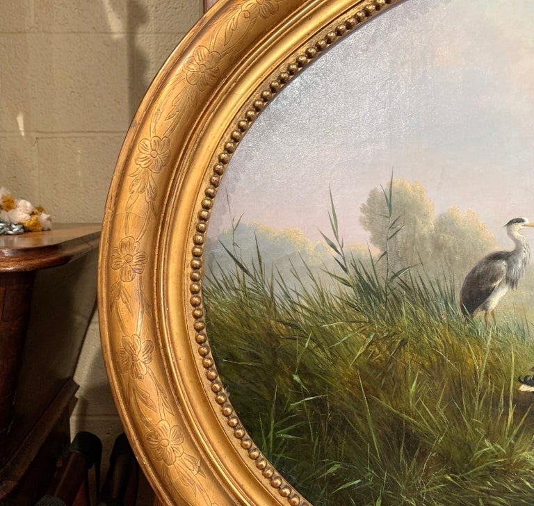 Unknown - 18th Century French Ducks and Heron Oil Painting in Oval Gilt ...