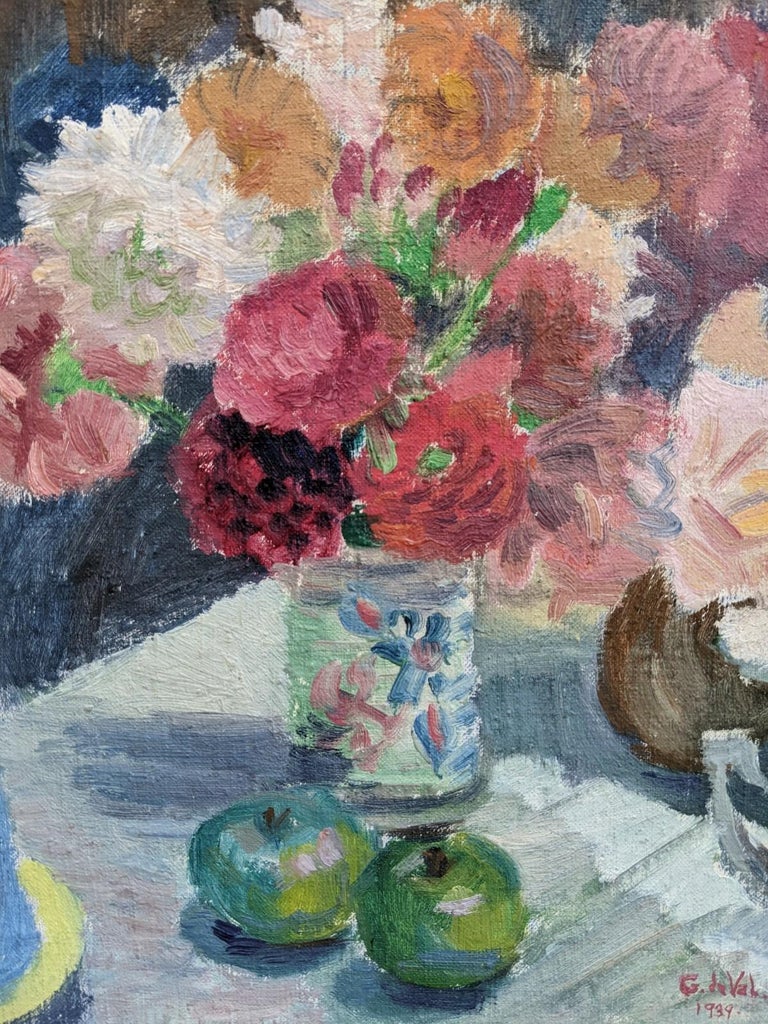 Unknown - 1939 Vintage Framed Modernist Oil Painting, Floral Still Life ...