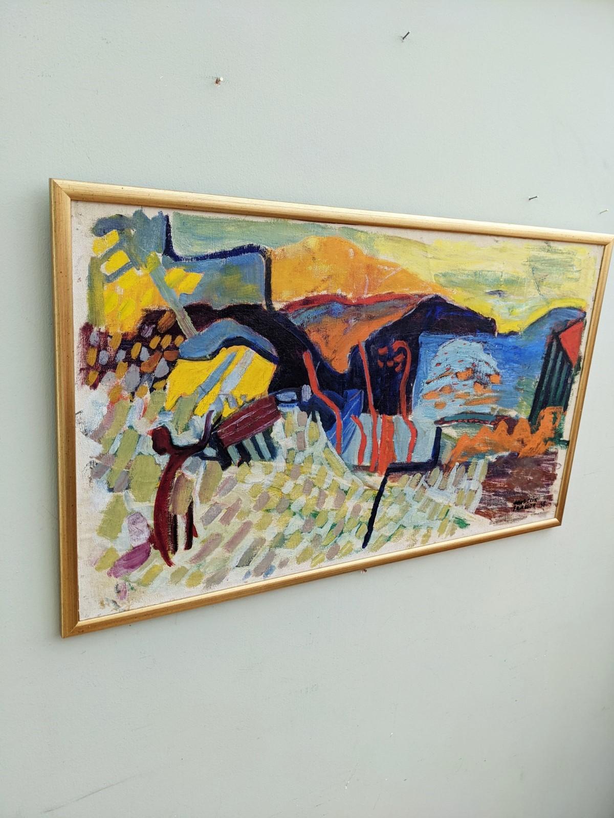 Unknown - 1948 Vintage Modernist Swedish Abstract Framed Oil Painting ...