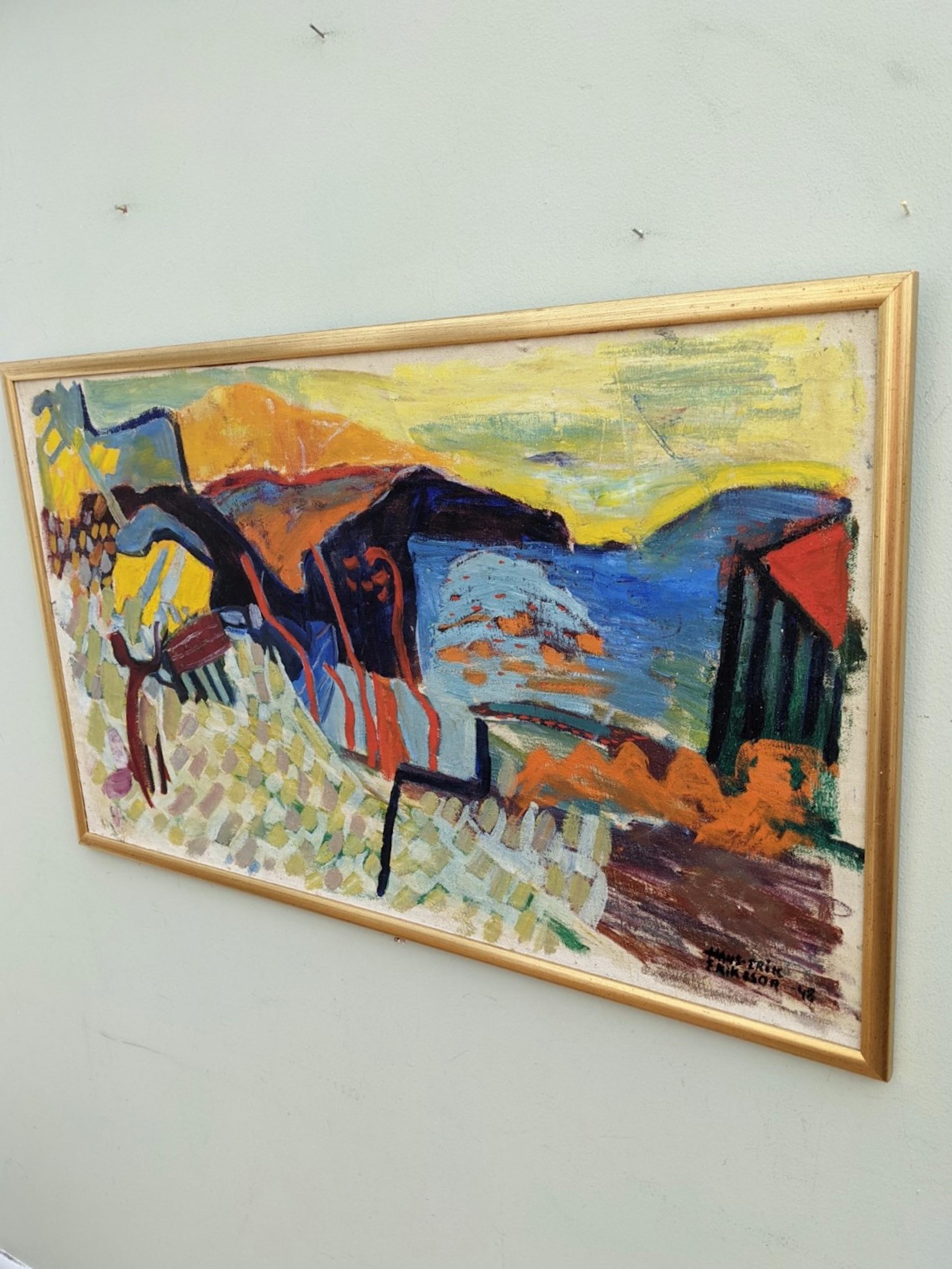 Unknown - 1948 Vintage Modernist Swedish Abstract Framed Oil Painting ...