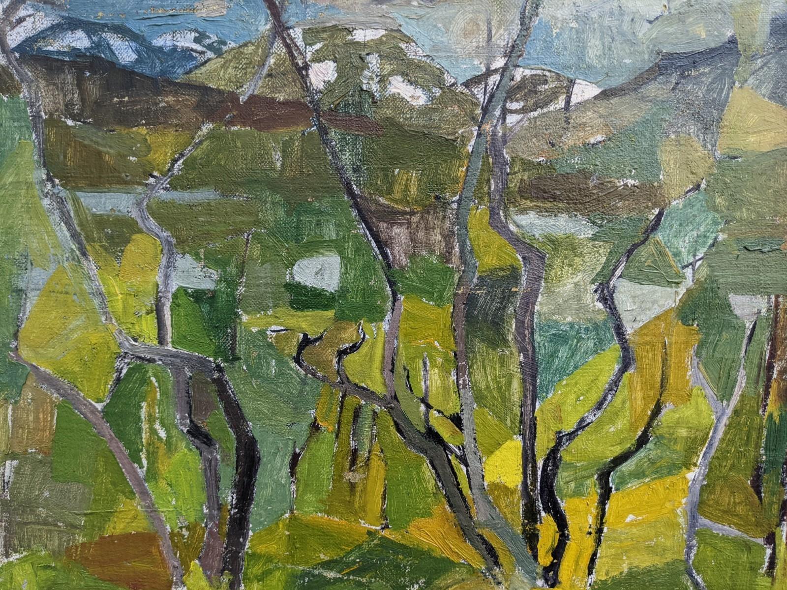 Unknown - 1949 Mid-Century Modern Swedish Oil Painting "Birch" Semi ...