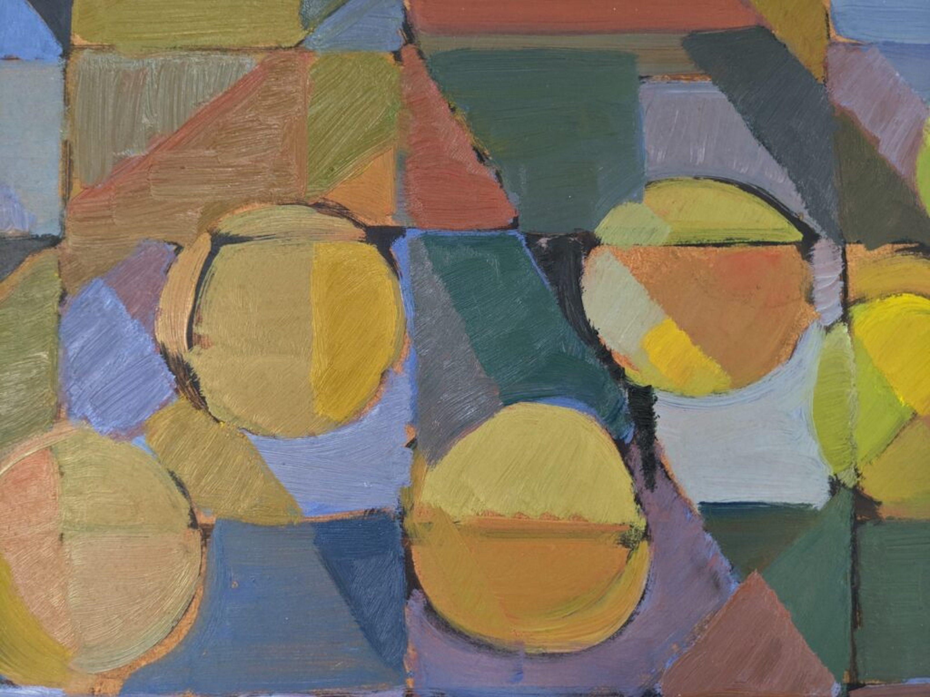 Unknown - 1950 Vintage Geometric Abstract Still Life Framed Oil ...