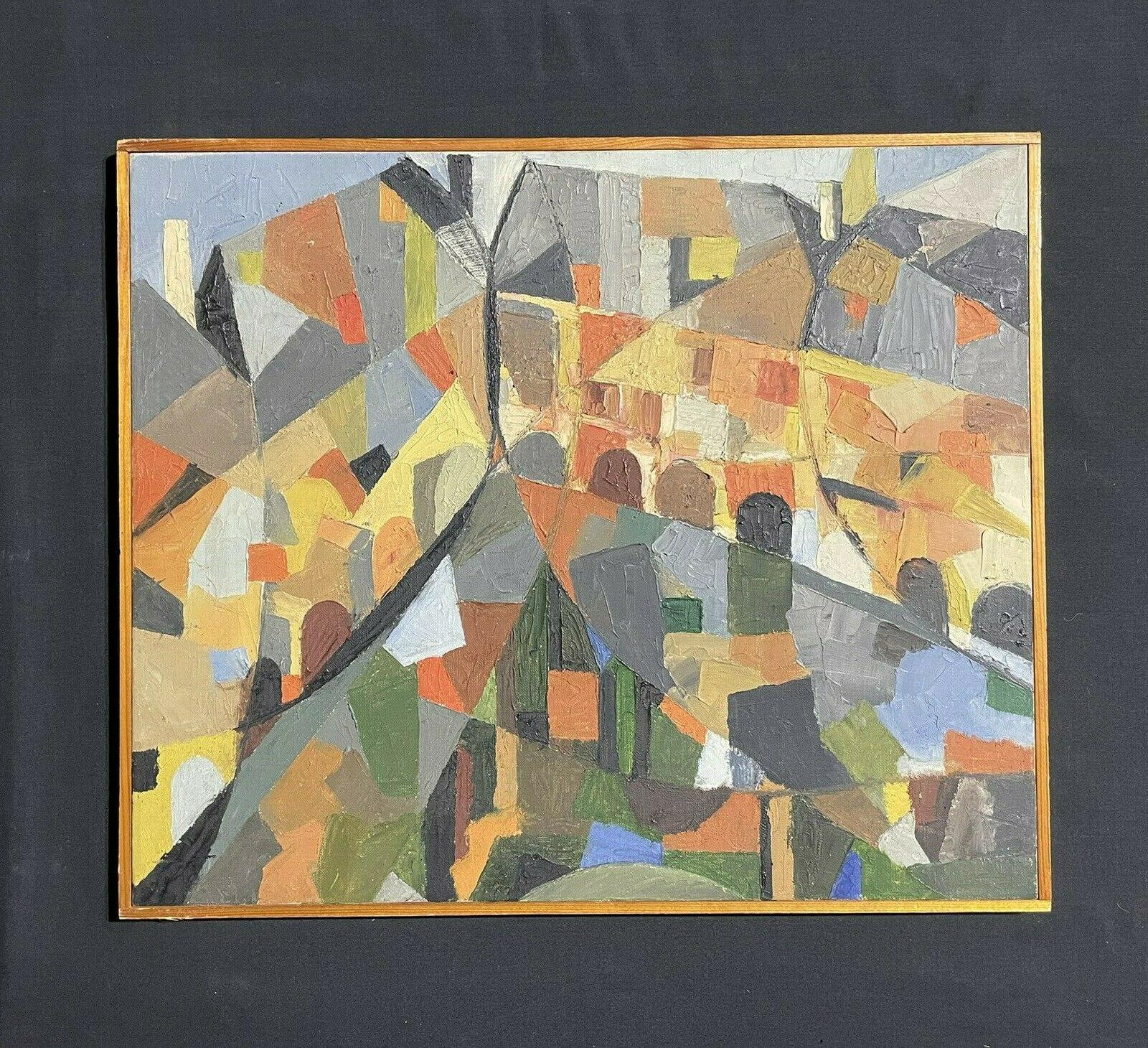Unknown - 1950's French Cubist Oil Painting View of an Old Town and ...