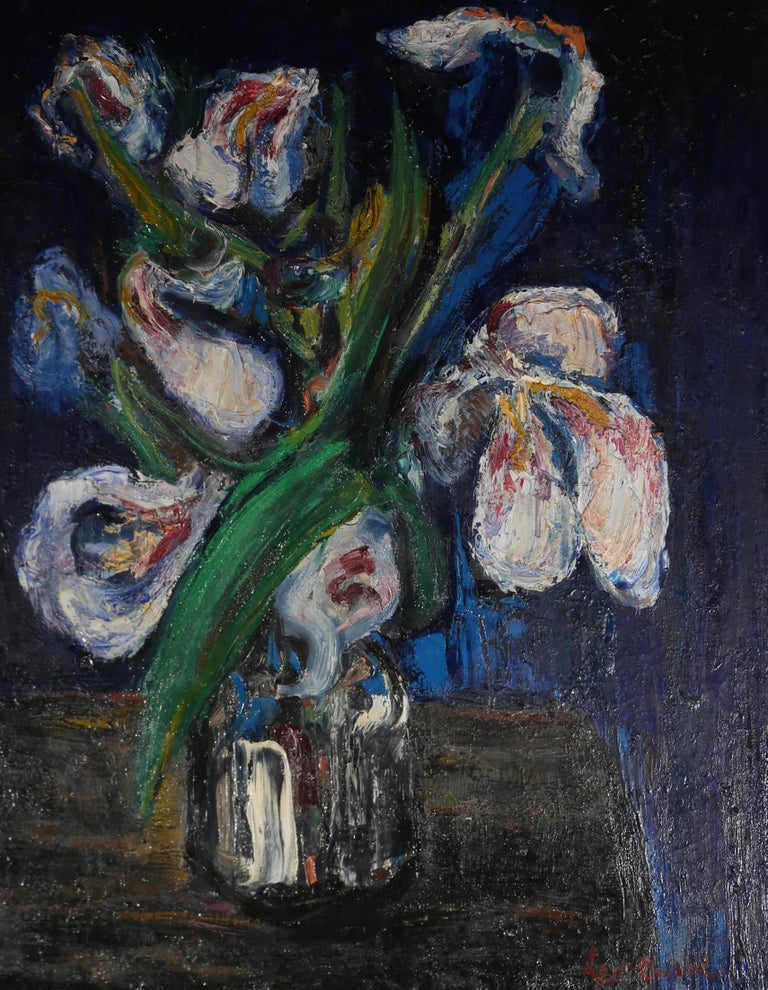 Unknown - 1957 Oil - Irises at Night For Sale at 1stDibs