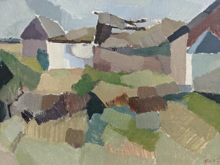 Unknown - 1957 Vintage Swedish Framed Cubist Landscape Oil Painting ...