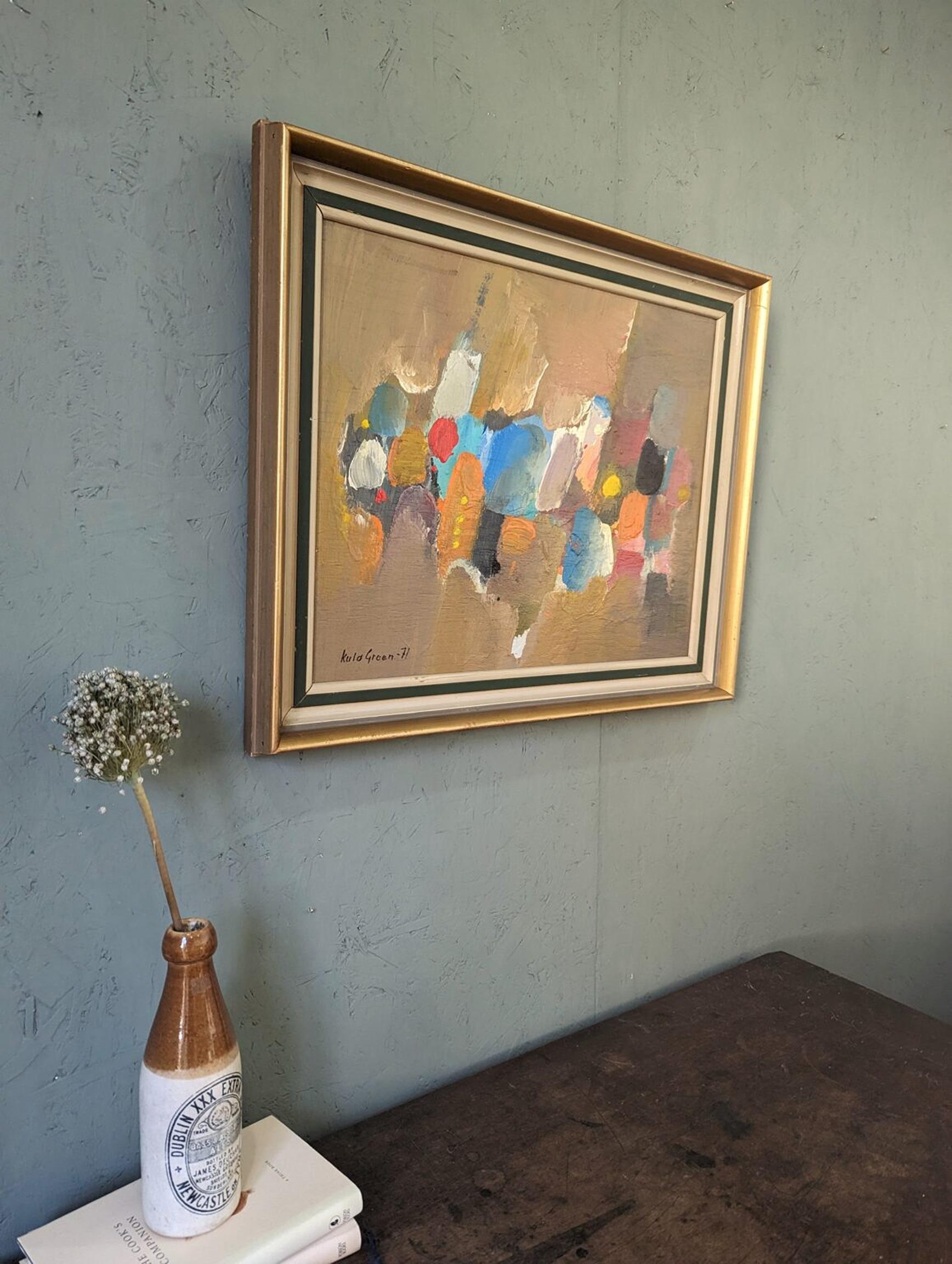 Unknown - 1971 Vintage Original Swedish Abstract Framed Oil Painting ...