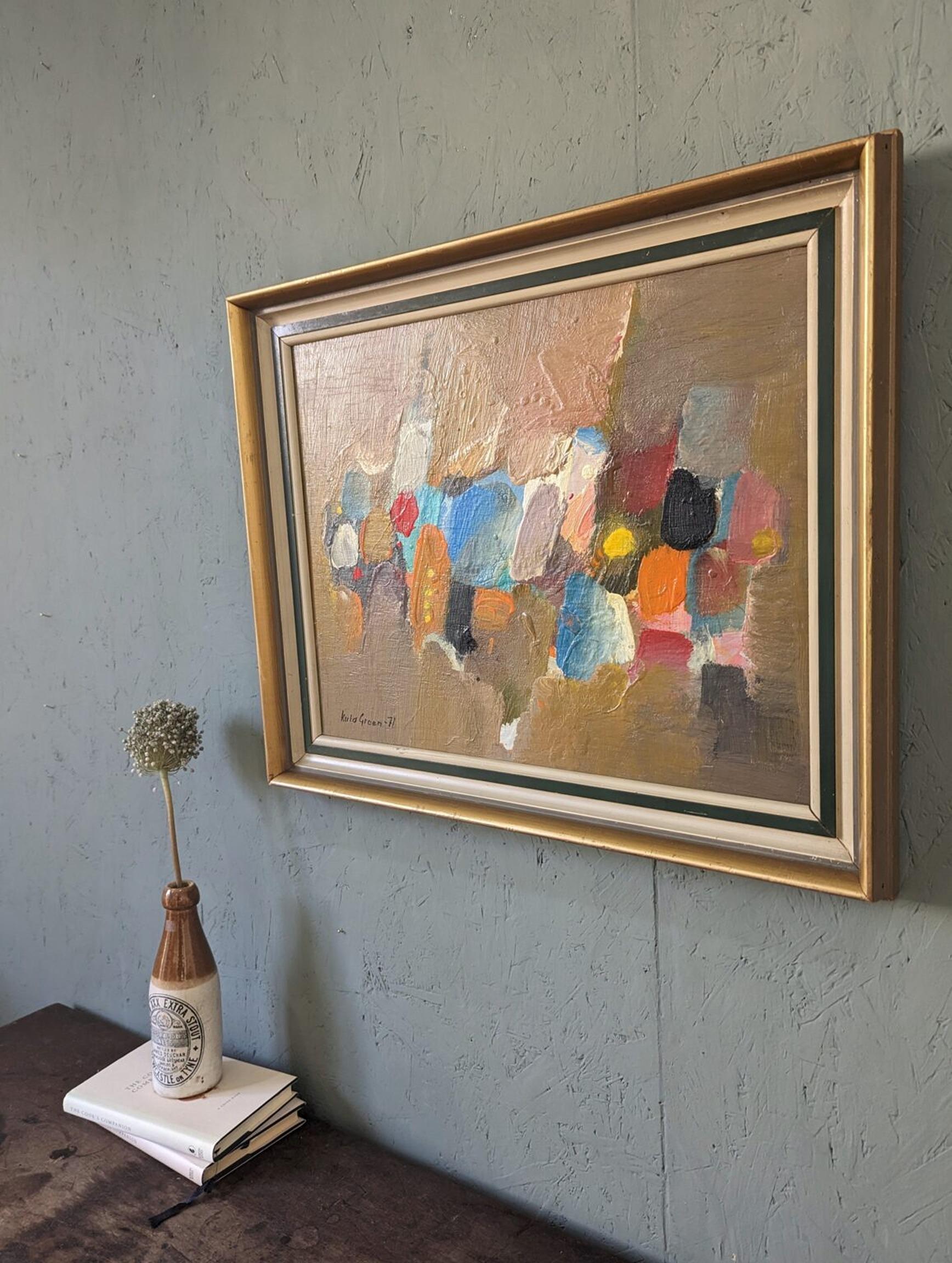 Unknown - 1971 Vintage Original Swedish Abstract Framed Oil Painting ...