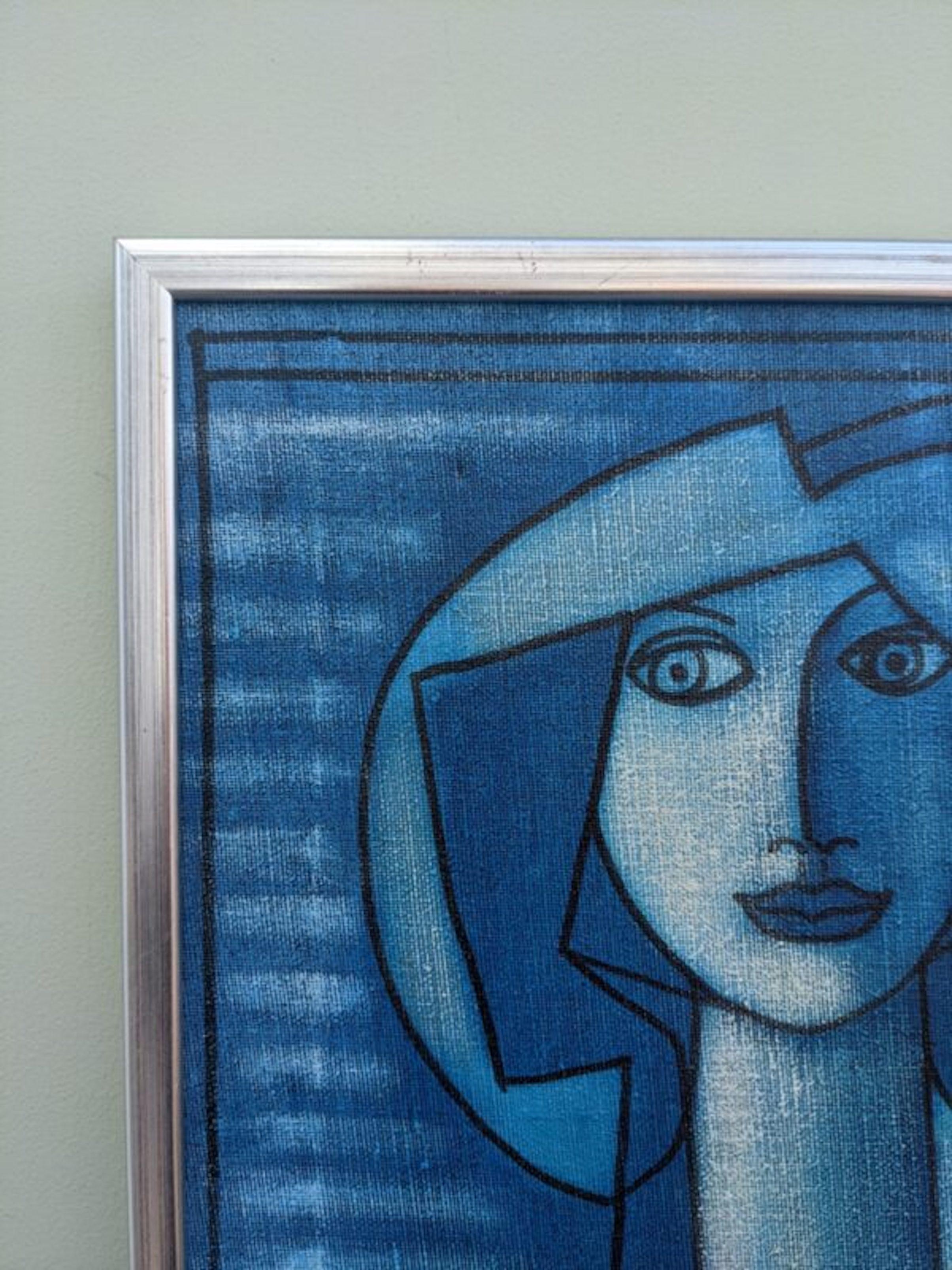 Unknown - 1975 Vintage Swedish Cubist Portrait Framed Oil Painting ...