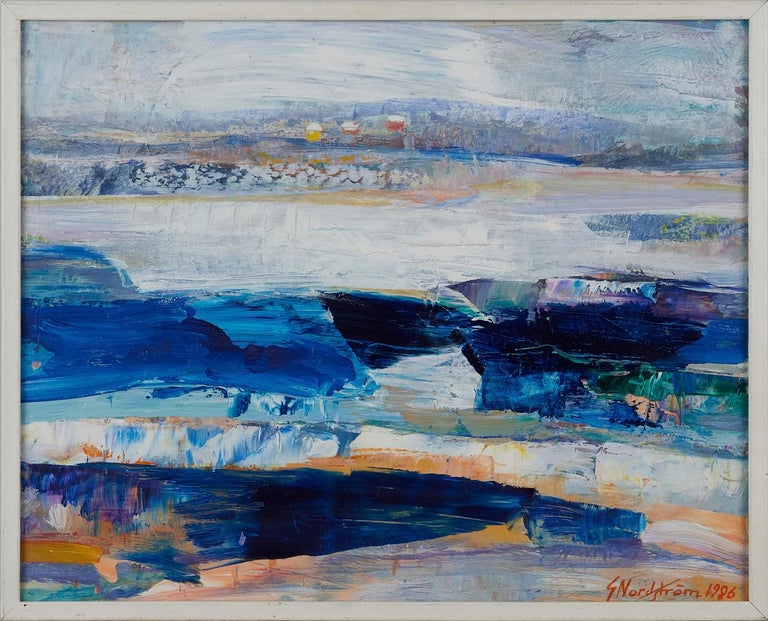 Unknown - 1995 Modernist Abstract Landscape Framed Swedish Oil Painting ...