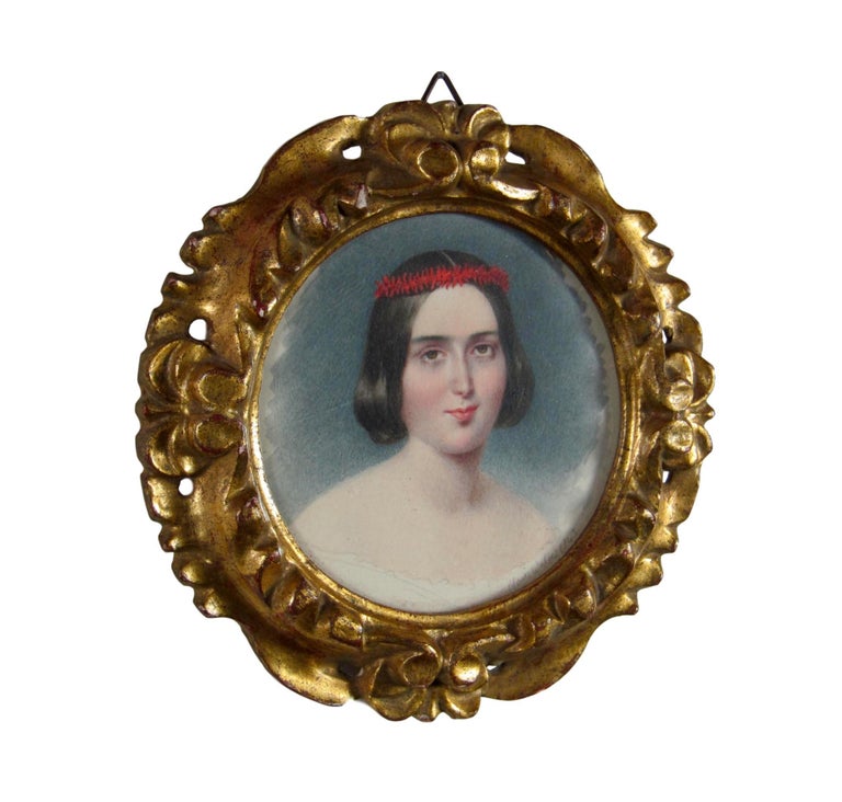 Unknown - 19th Century Miniature Portrait Painting of a Beautiful Young ...