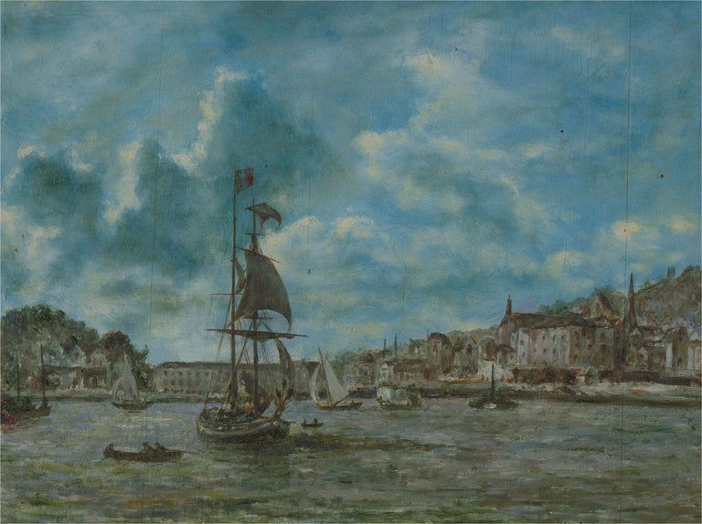 Unknown - 20th Century Oil - Busy Harbour Scene For Sale at 1stDibs
