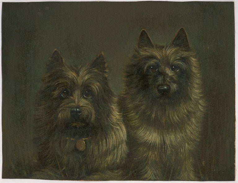 Unknown - 20th Century Oil - Two Scruffy Terriers For Sale at 1stDibs