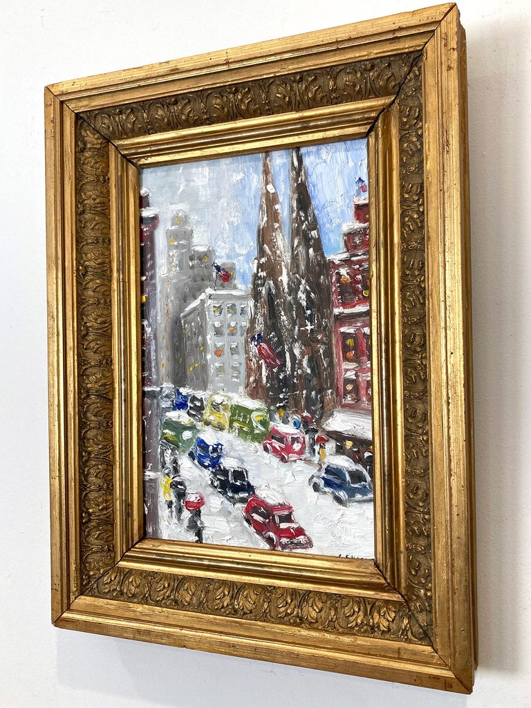 Unknown - "5th Avenue - Midtown" Impressionist Snow Oil Painting in ...