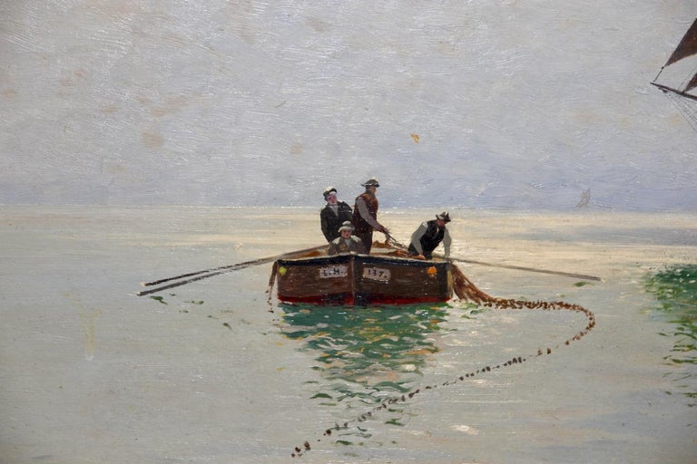 Unknown - A. Hartmann, Decorative oil painting, fishing boat and ...